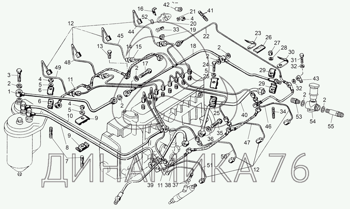 Топливные трубопроводы высокого и низкого давления на ТМЗ-8481.10 (до 2022 г.)